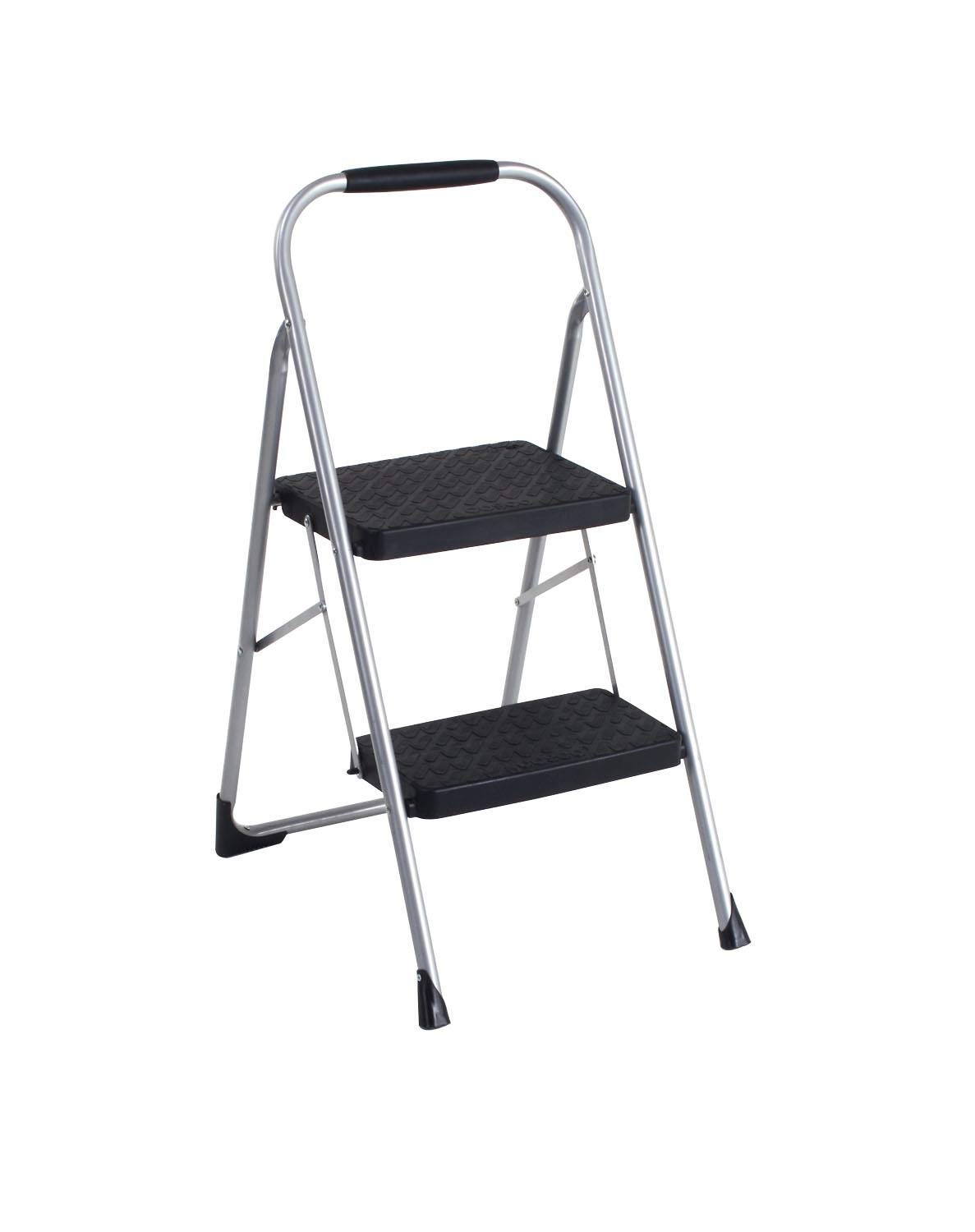 COSCO 11308PBL1E Two Step Big Step Folding Step Stool with Rubber Hand Grip, Gray