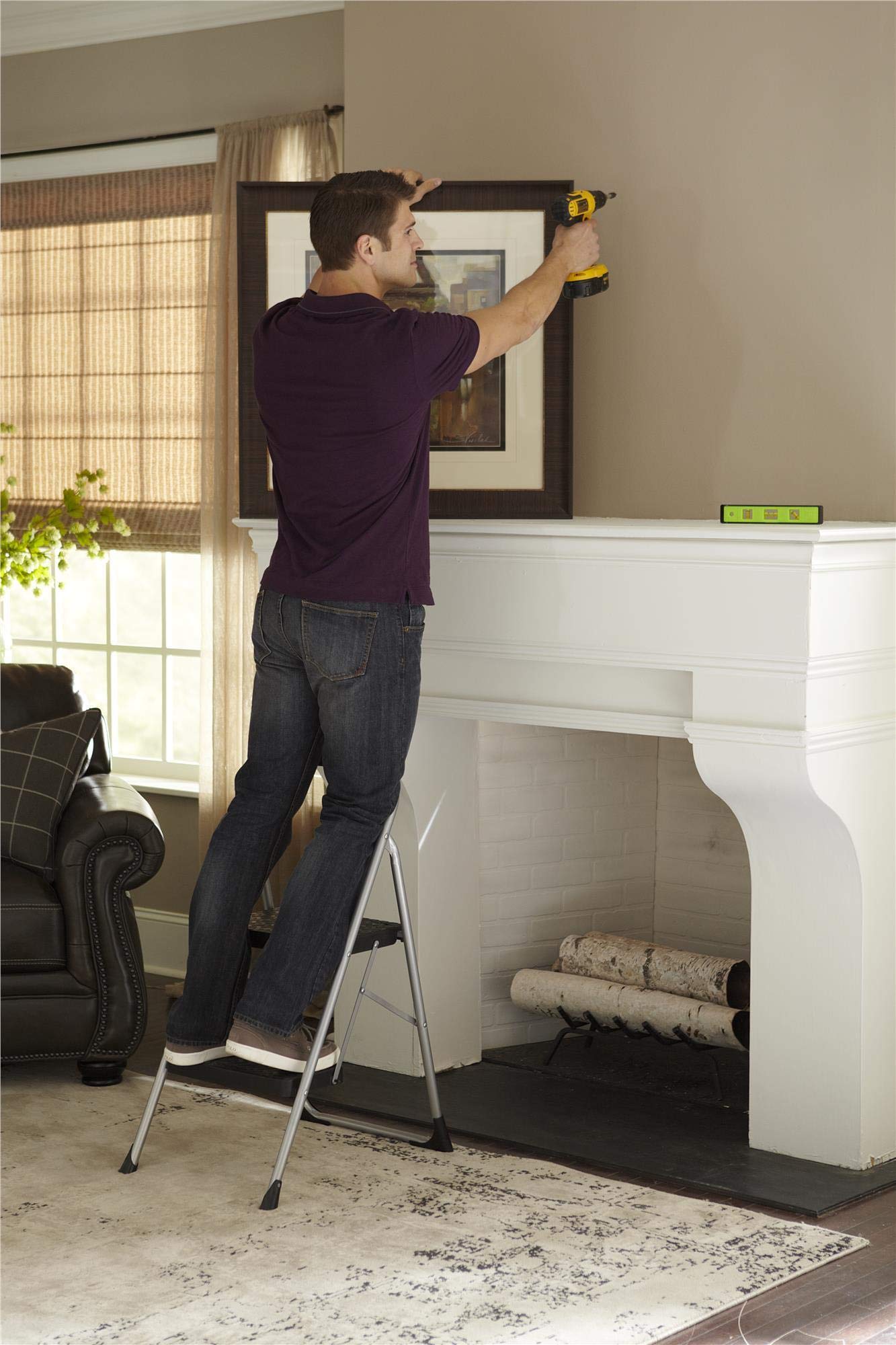 COSCO 11308PBL1E Two Step Big Step Folding Step Stool with Rubber Hand Grip, Gray