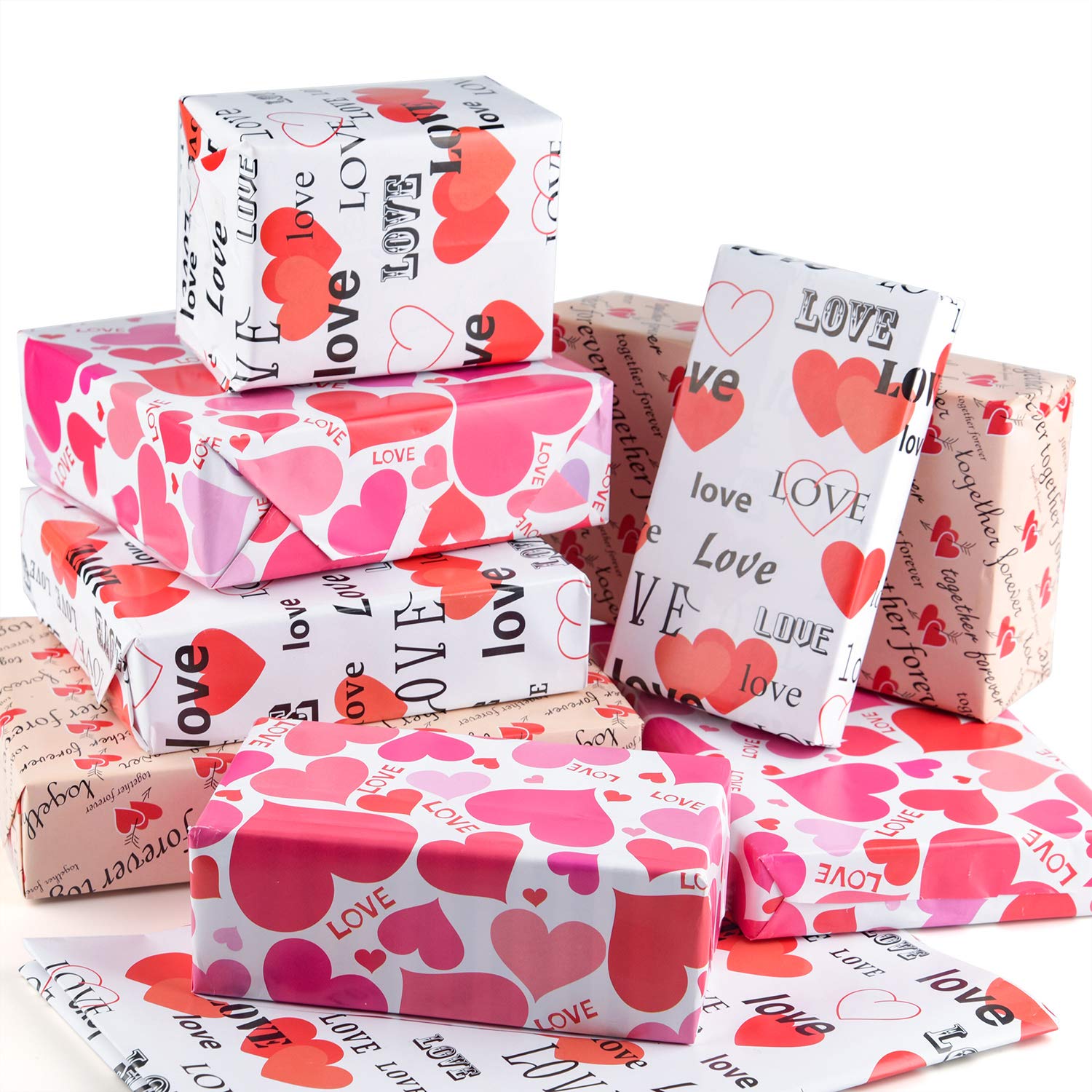 TUPARKA 6 Sheets Valentine's Day Wrapping Paper Printed Patterned Tissue Love Heart Wrapping Paper for Gift Wrap （Sweet Letters）