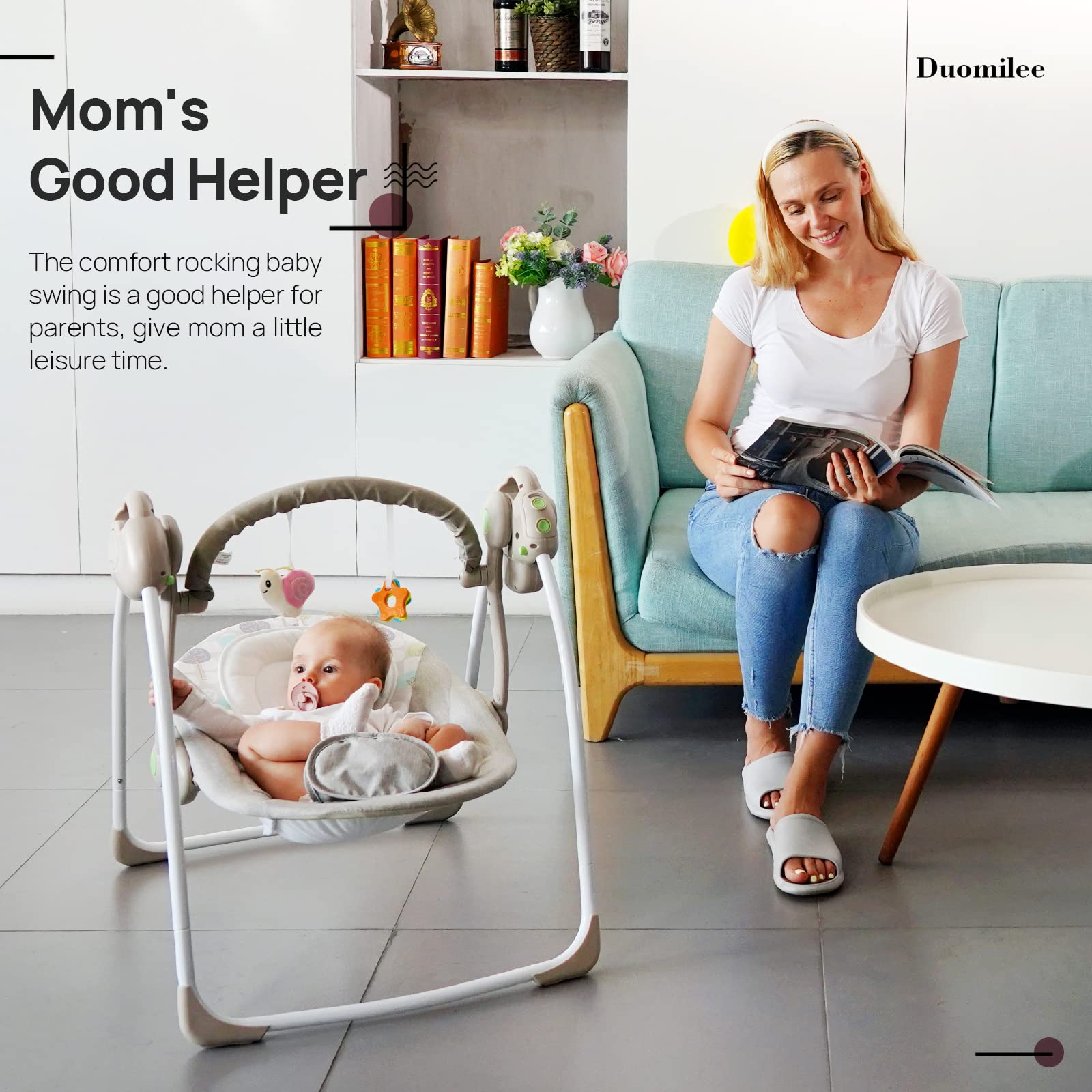 Baby Swing for Infants to Toddler, Portable Automatic Swing with Music, Adaptable Speed - 6-25 lbs, 0-9 Months
