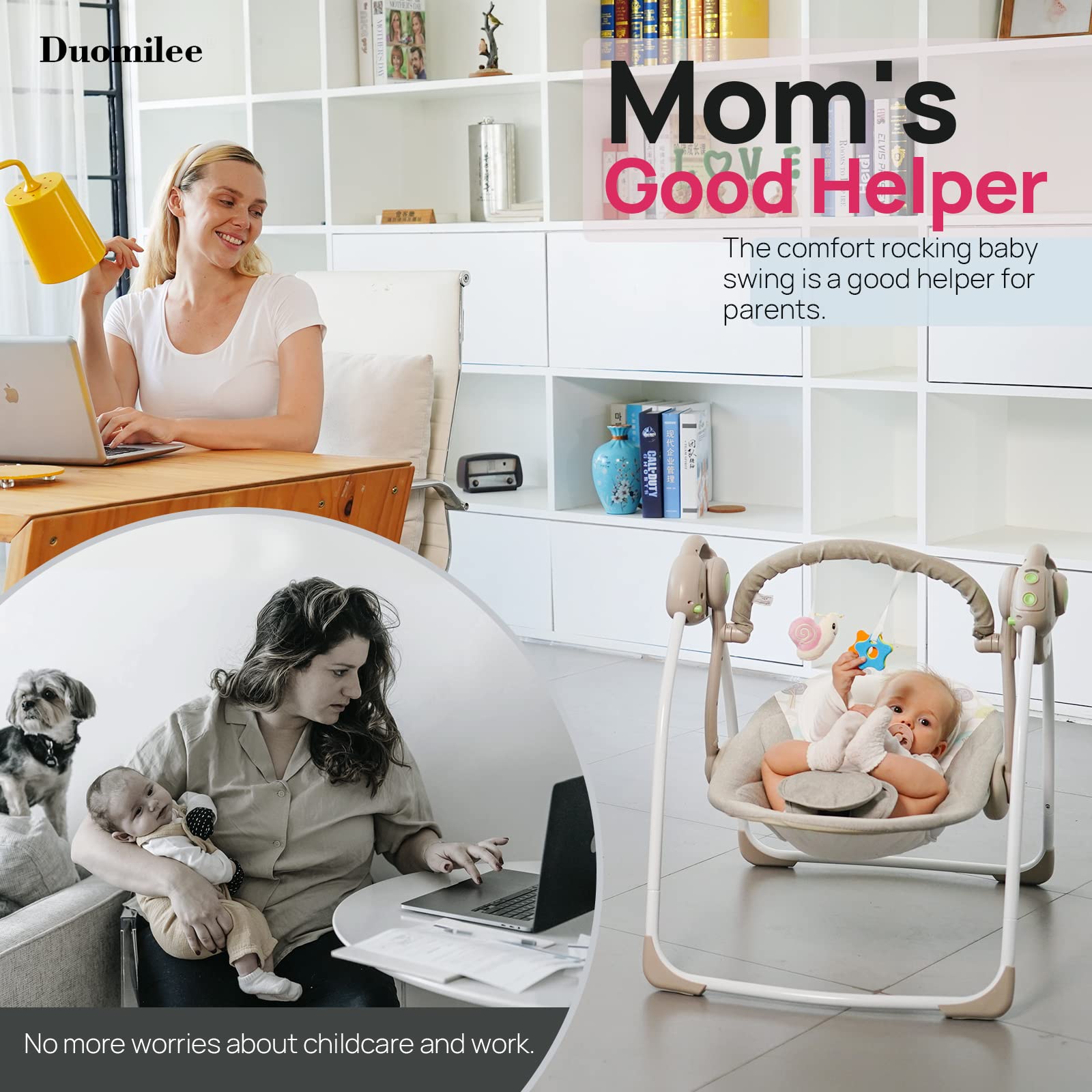 Baby Swing for Infants to Toddler, Portable Automatic Swing with Music, Adaptable Speed - 6-25 lbs, 0-9 Months