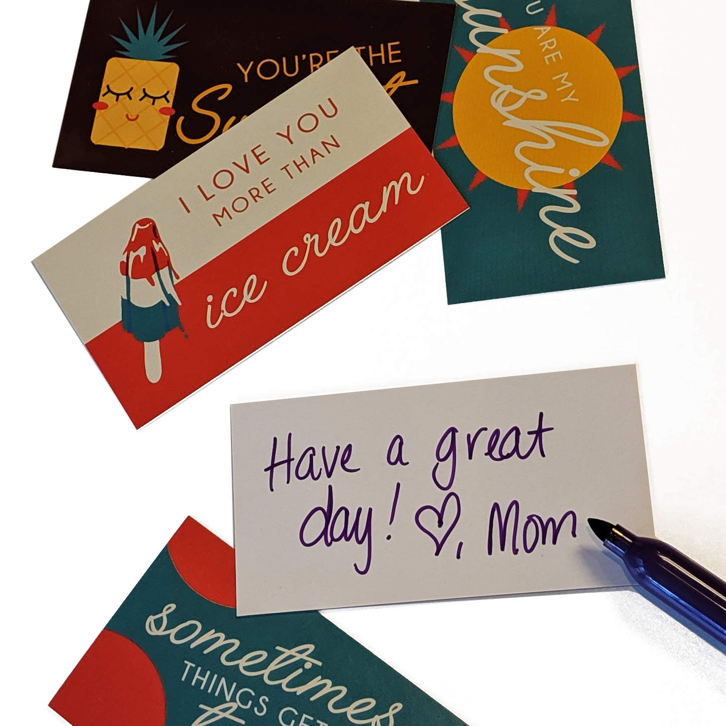 GSM Brands Lunch Box Notes for Kids - 60 Pack - Motivational Cards to put Love and Jokes in your Child's Lunch Box Bags - 30 Different Designs