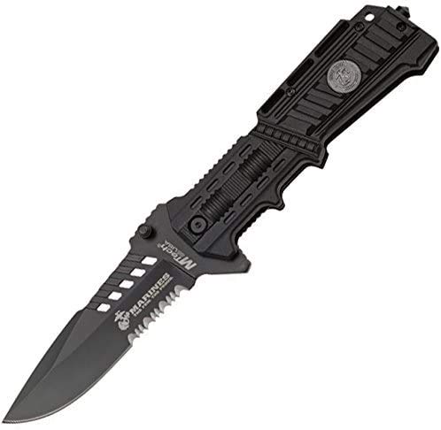 MTECH USA USMC Marines Black Assisted Opening Tactical Rescue Folding Pocket Knife