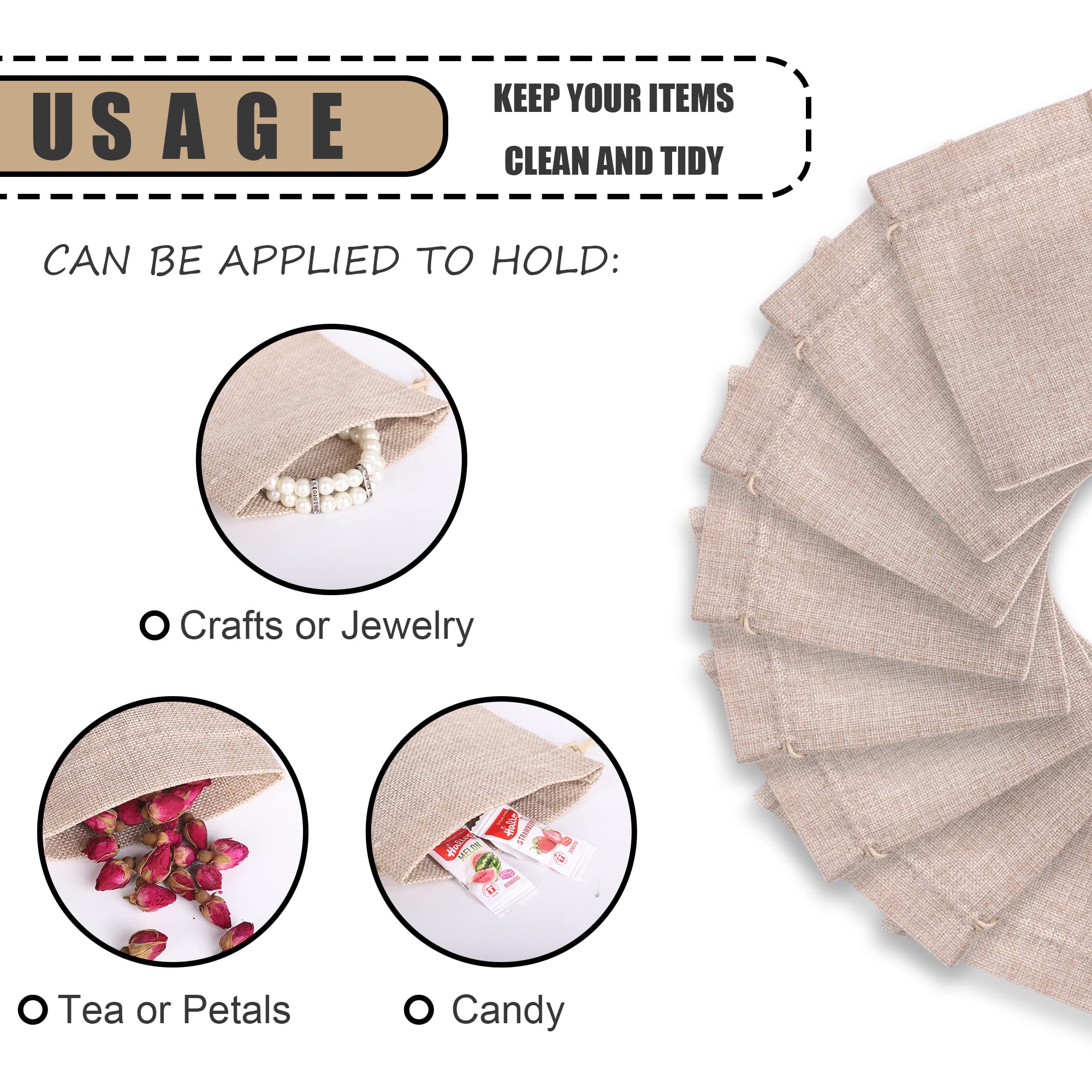 Gudecor 50PCS Heavier Burlap Gift Bag with Drawstring, 5x7 inch Burlap Bags, Reusable Small Gift Drawstring Bags,Natural Linen Sacks Jute Bag for Wedding Favors Party DIY Craft Jewelry Pouch