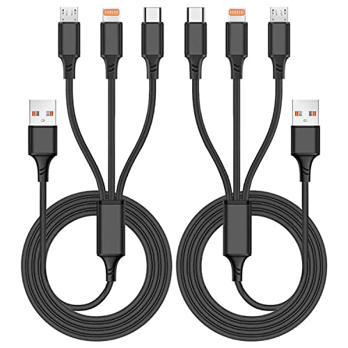 Multi Phone Charger 3 in 1 Charging Cable 3 Way Charger Cord Multi Port USB Cable Lightning/Type C/Micro USB for iPhone/Android/Tablet/Samsung Galaxy/iPad/Cell Phone and Multiple Devices (2 Pack 4FT)