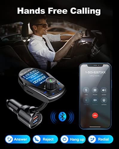 Bluetooth FM Transmitter (Upgraded Version) in-Car Wireless Radio Adapter Kit W 1.8" Color Display Hands-Free Call QC3.0 and Smart 2.4A Dual USB Ports, AUX Input/Output, TF Card MP3 Player