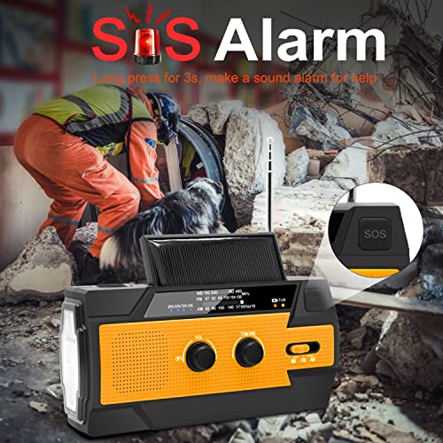 6000mAh NOAA Emergency Weather Radio, Solar Hand Crank Portable NOAA Weather Radio with 1W Flashlight & Motion Sensor Reading Lamp,Cell Phone Charger, SOS Alarm, for Home and Emergency(Orange)