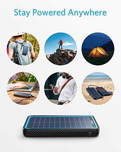 Anker PowerCore Solar 10000, 15W Power Bank 10,000 mAh with Dual Ports, Flashlight, IP64 Splash Proof and Dustproof for Outdoor Activities, Compatible with Smartphones and Other Devices