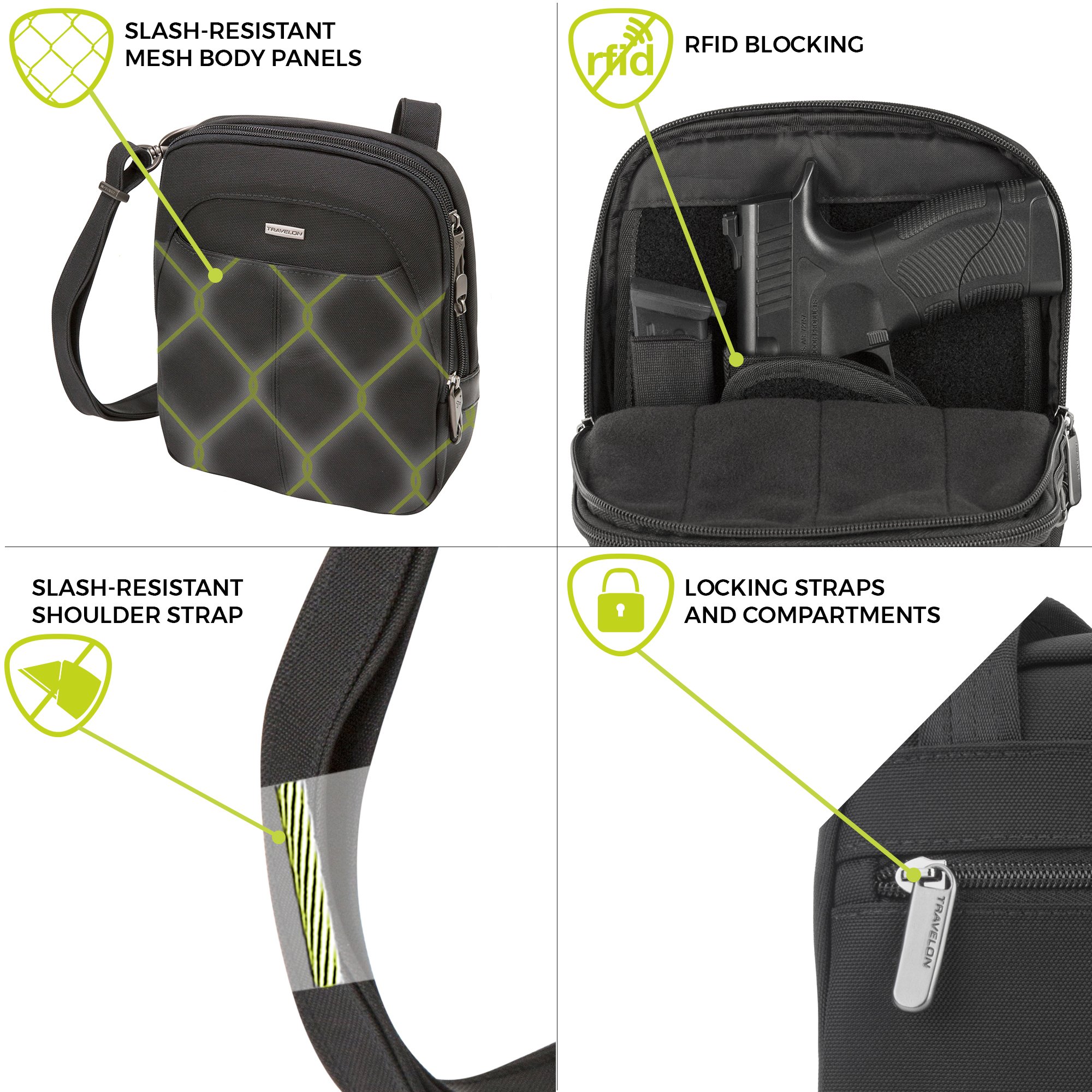 Travelon Anti-Theft Concealed Carry Slim Messenger Bag, Black