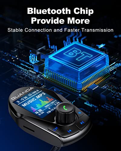 Bluetooth FM Transmitter (Upgraded Version) in-Car Wireless Radio Adapter Kit W 1.8" Color Display Hands-Free Call QC3.0 and Smart 2.4A Dual USB Ports, AUX Input/Output, TF Card MP3 Player