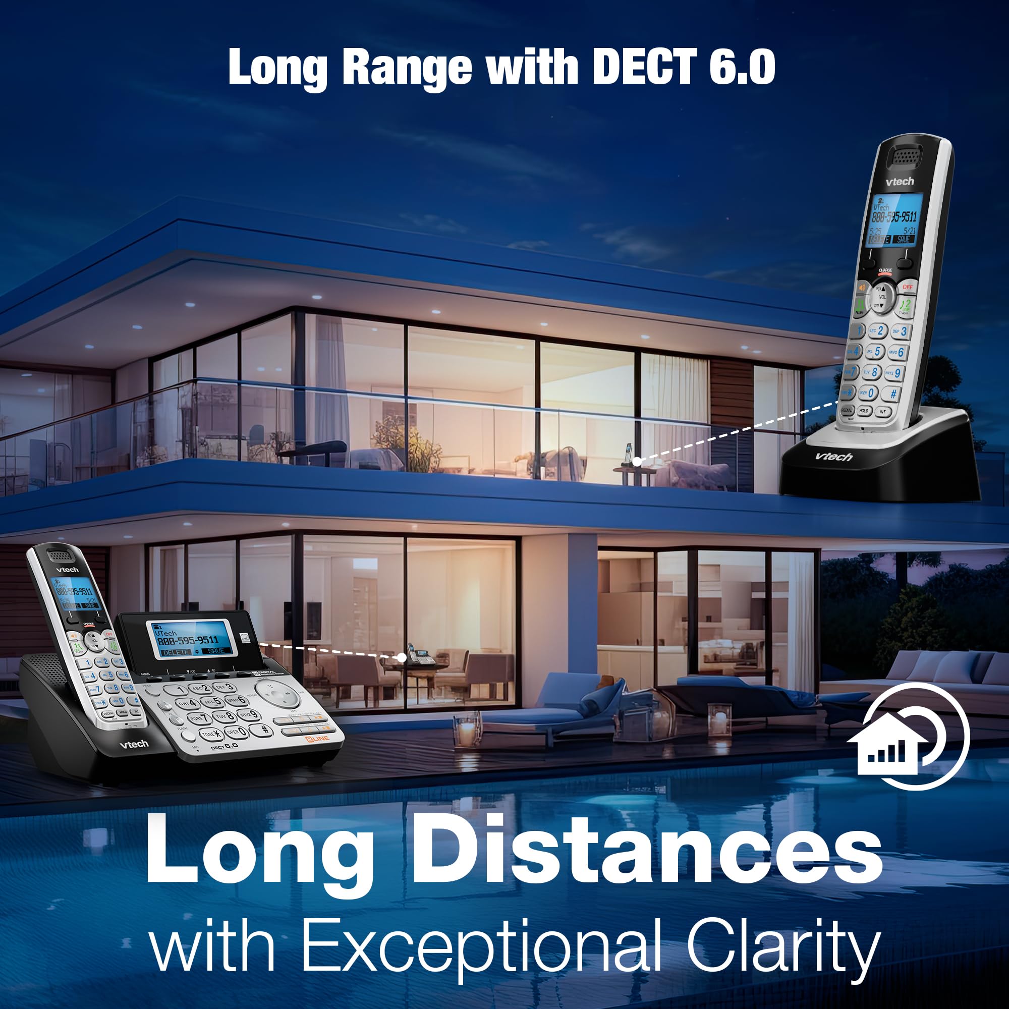 VTech DS6151-2 2 Handset 2-Line Cordless Phone System for Home or Small Business with Digital Answering System & Mailbox on each line, Silver