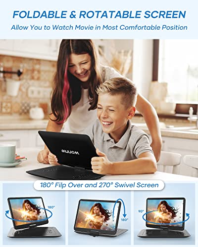 WONNIE 17.9'' Portable DVD Player with 15.4'' Large Screen, 6 Hrs Rechargeable Battery, High Volume Speaker, Support USB/SD and Multiple Disc Formats, Sync TV, Region Free, Remote Control, Car Charger