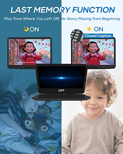 WONNIE 17.9'' Portable DVD Player with 15.4'' Large Screen, 6 Hrs Rechargeable Battery, High Volume Speaker, Support USB/SD and Multiple Disc Formats, Sync TV, Region Free, Remote Control, Car Charger