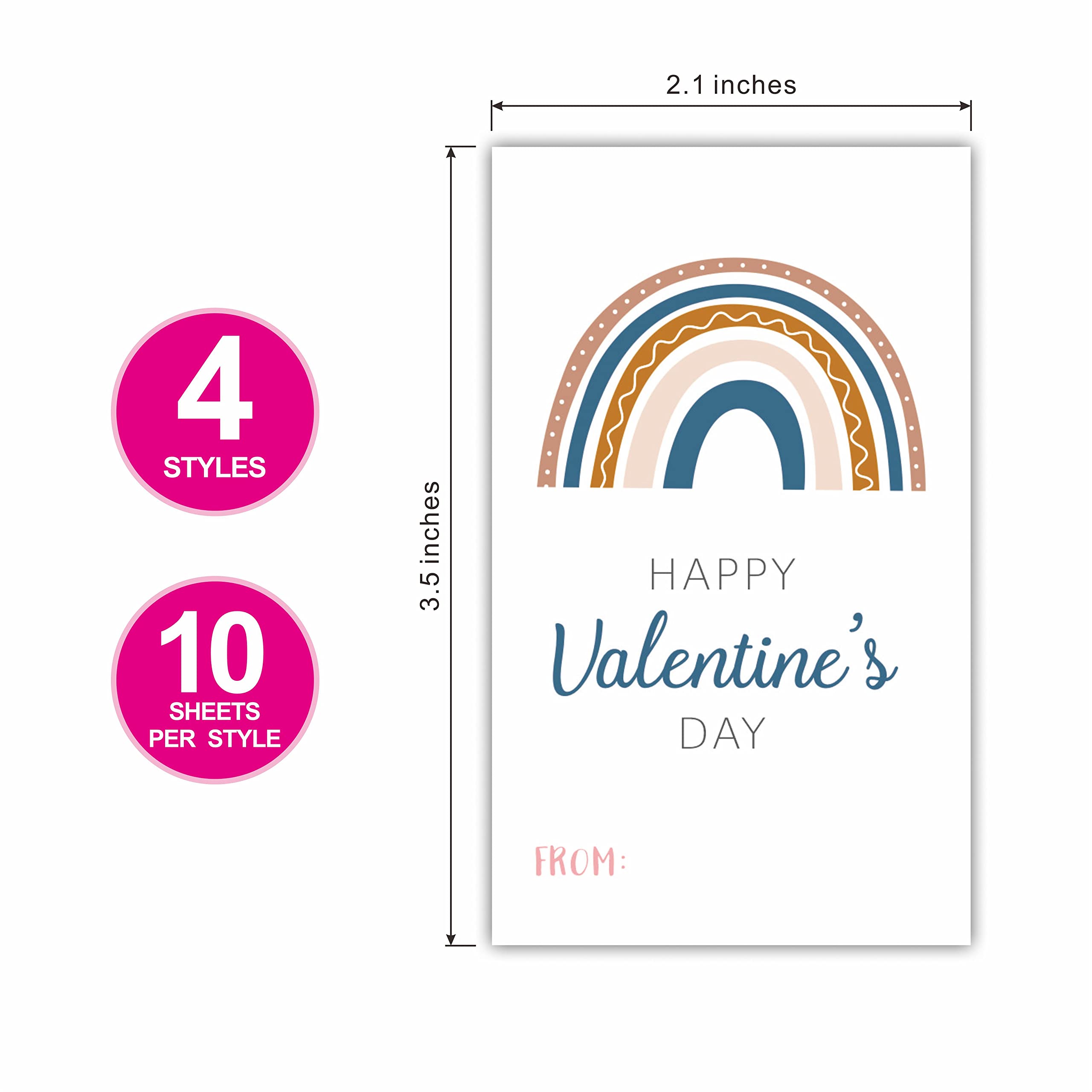 2.1" x 3.5" Valentine's Day Gift Wrap Self Adhesive Stickers | Rainbow Theme Happy Valentine's Day Gift Wrapping Decorations and Supplies for Kids | 40 Gift Stickers-BGJ-004