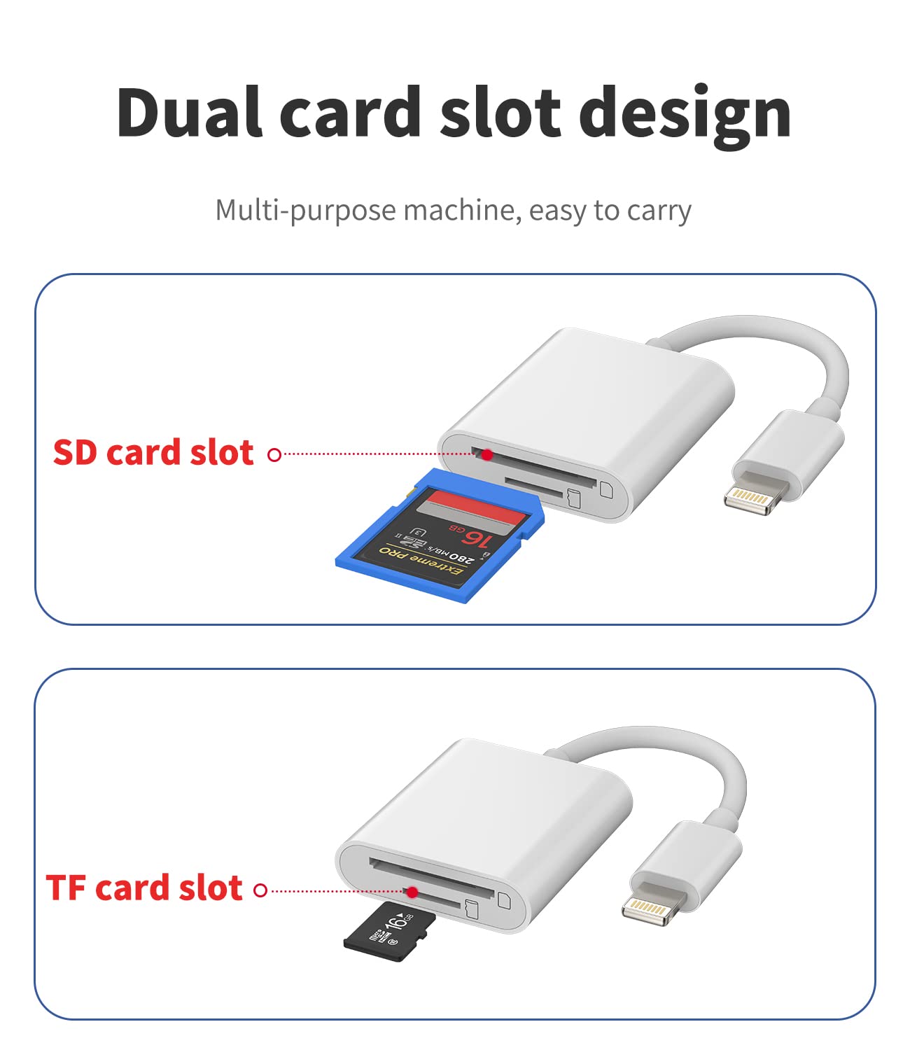 Micro SD Card Reader Adapter Accessories Iphone Camera Memory TF Lightning Compact Flash Photo Viewer Compatible for 13 12 11 Pro Max X XS XR 8 7 6plus Ipad Air Mini 2021 2020 2019 Apple MFI Certified