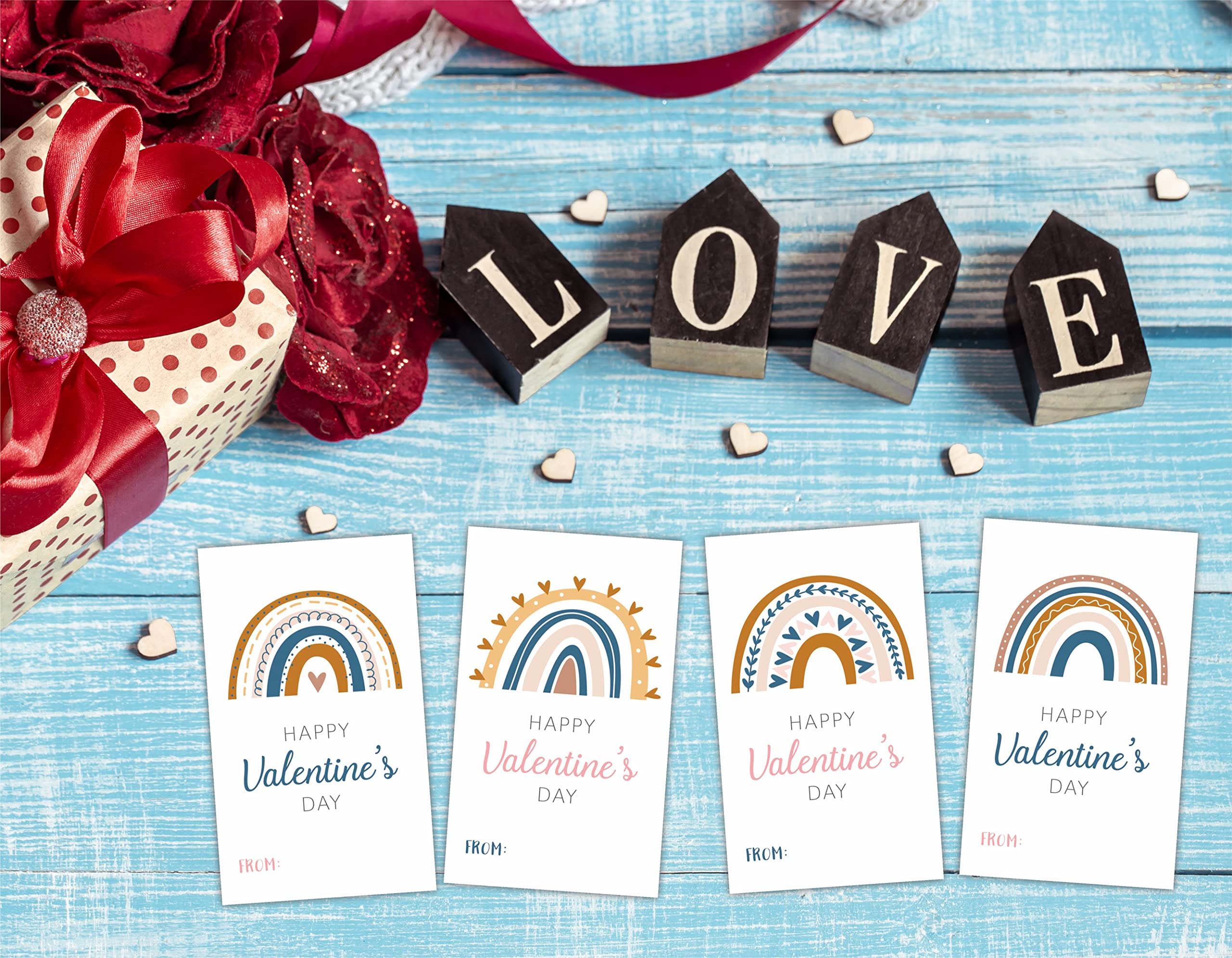 2.1" x 3.5" Valentine's Day Gift Wrap Self Adhesive Stickers | Rainbow Theme Happy Valentine's Day Gift Wrapping Decorations and Supplies for Kids | 40 Gift Stickers-BGJ-004