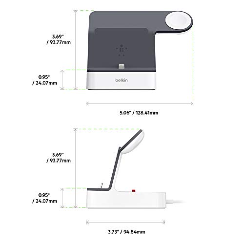 Belkin 2-In-1 Iphone & Apple Watch Charging Dock - Powerhouse Charging Station + Apple Watch Charging Stand - Designed For Iphone 6/7/8/X/Xs/Xr/Xs Max, Apple Watch Series 4, 3, 2, & 1
