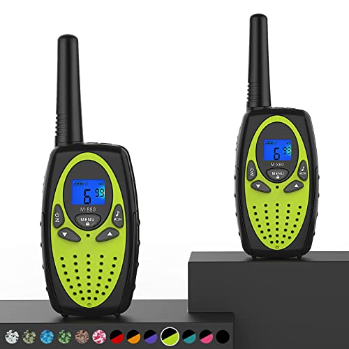 Walkie Talkies Long Range, Topsung M880 FRS Two Way Radio for Adults with Mic LCD Screen/Durable Wakie-Talkies with Noise Cancelling for Men Women Outdoor Adventures Cruise Ship (Yellow Green 2 in 1)