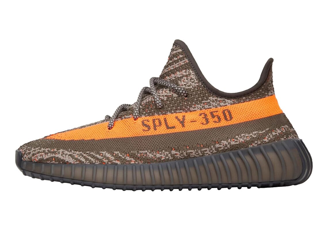 adidas Men's Yeezy Boost 350 V2 Sneakers, Carbon Beluga/Steeple Gray/Solar Red, 10 M US