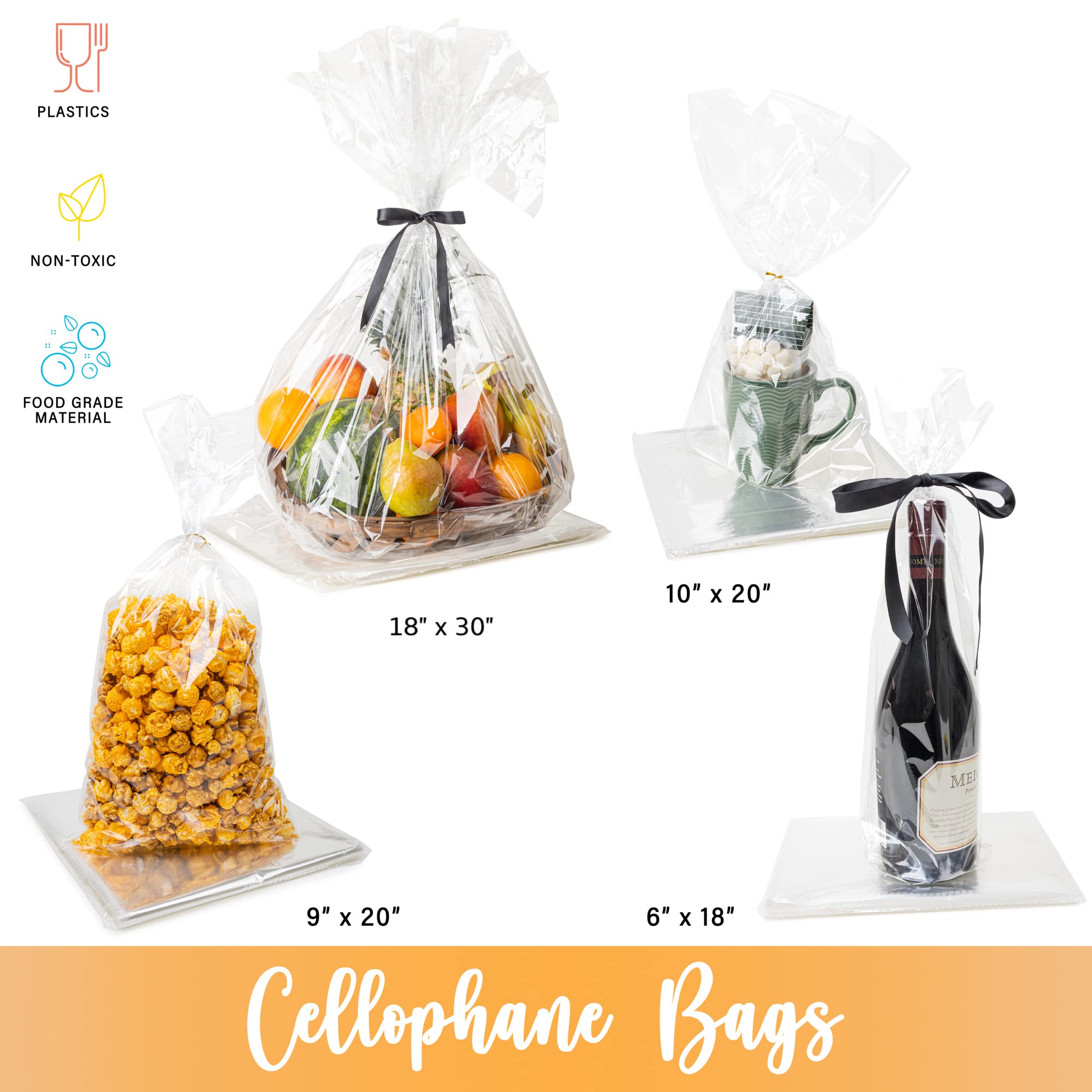 50 Pcs 18x30 Clear flat Cello/Cellophane Treat Bags for Gift Wrapping, Bakery, Cookie, Candies, Dessert, Gift Baskets, Presents, Weddings, Party Favors Packaging. (18x30)