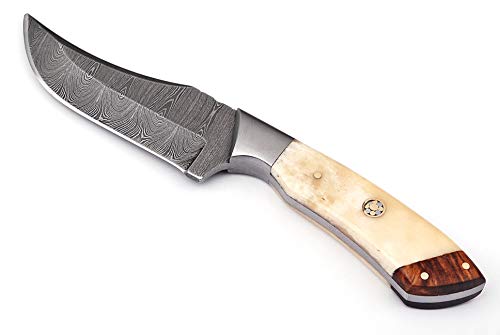 Bushcraft Knife- Handmade Hunting Knife Skinning Knife Camping Knife Overall 8'' Damascus Steel Fixed Blade Knives Best Edc Knife Bone Handle With Sheath