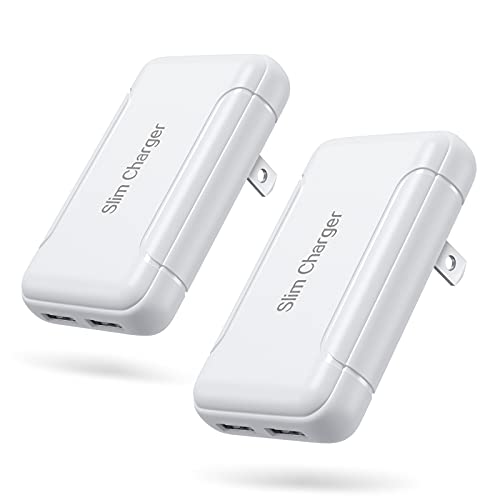 USB Wall Charger, Foldable Charger Adapter, Pofesun 2-Pack Dual Port Foldable Fast Charger Block Power Adapter Compatible for iPhone 11/ Pro/MAX/X/XS/XR/XS Max/8/7/6/Plus,Pad,Samsung Galaxy-White