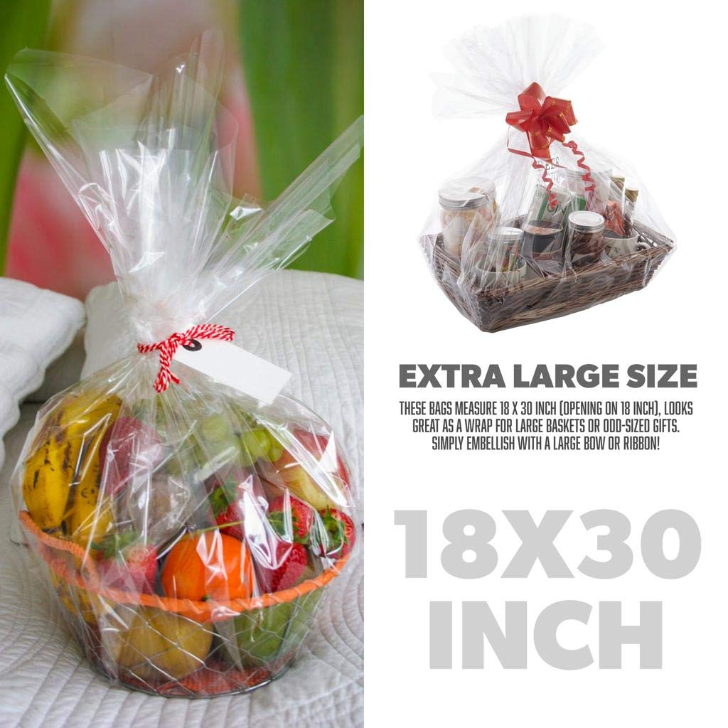 50 Pcs 18x30 Clear flat Cello/Cellophane Treat Bags for Gift Wrapping, Bakery, Cookie, Candies, Dessert, Gift Baskets, Presents, Weddings, Party Favors Packaging. (18x30)