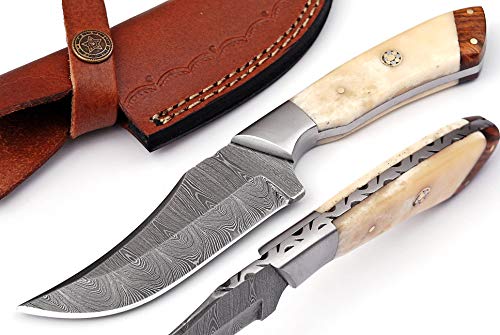 Bushcraft Knife- Handmade Hunting Knife Skinning Knife Camping Knife Overall 8'' Damascus Steel Fixed Blade Knives Best Edc Knife Bone Handle With Sheath