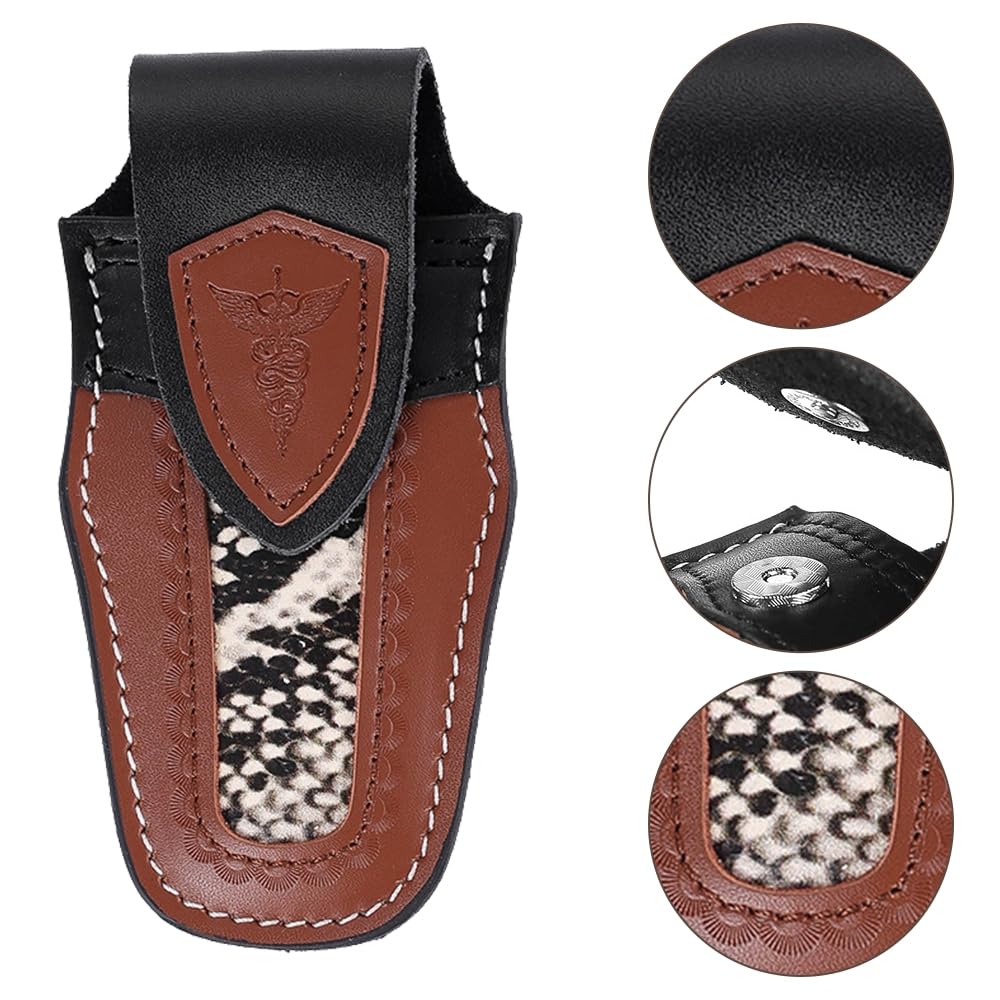 Pocket Knife Sheath, Folding Knife Cover Carved Leather Utility Knife Holster with Belt Clip for Camping Hunting Jungle