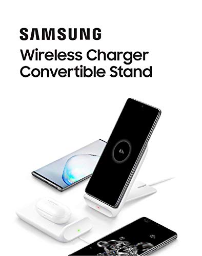 Samsung Electronics Wireless Charger Convertible Qi Certified (Pad/Stand) - for Galaxy Buds, Galaxy Phones, and Apple iPhone Devices - US Version - White (US Version)