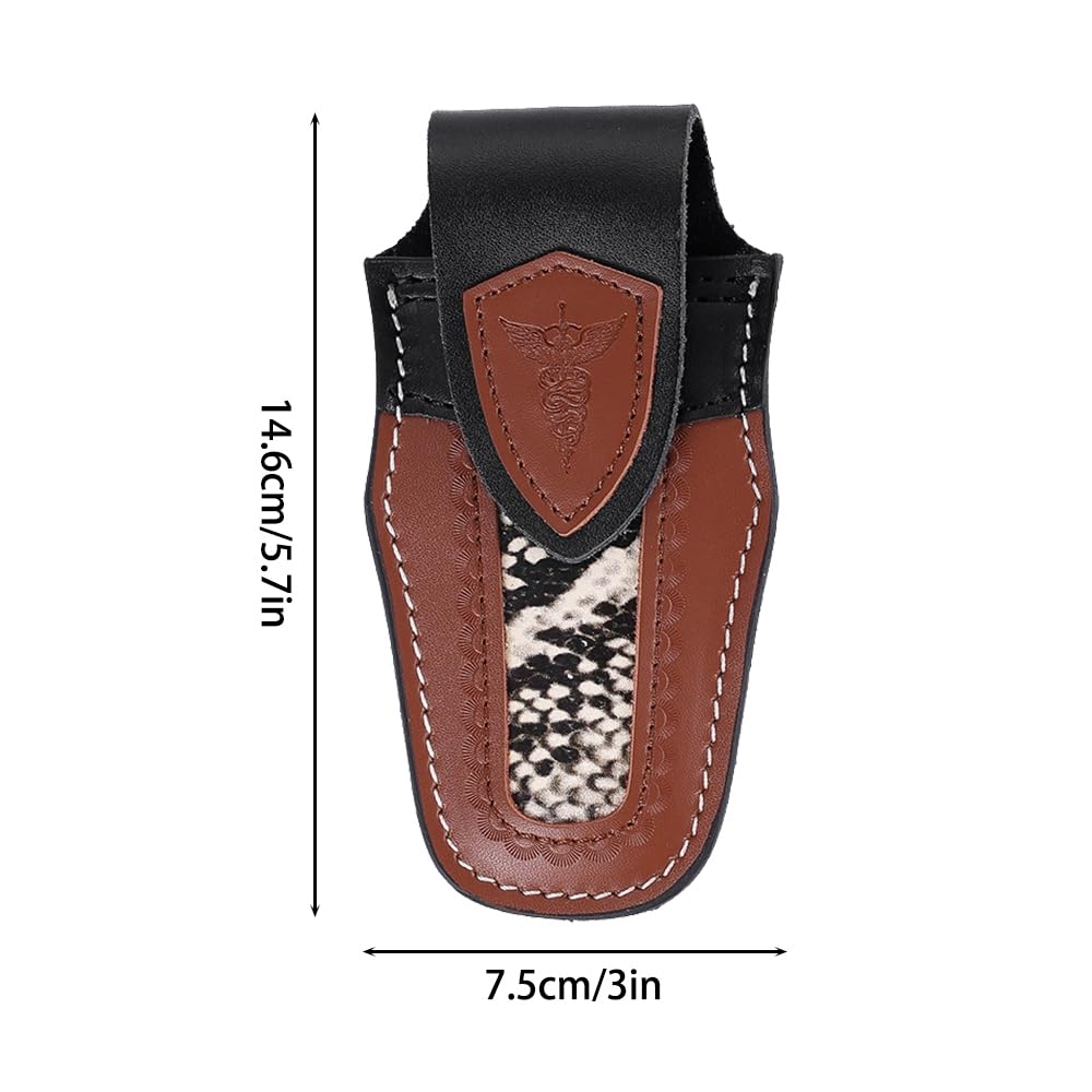 Pocket Knife Sheath, Folding Knife Cover Carved Leather Utility Knife Holster with Belt Clip for Camping Hunting Jungle