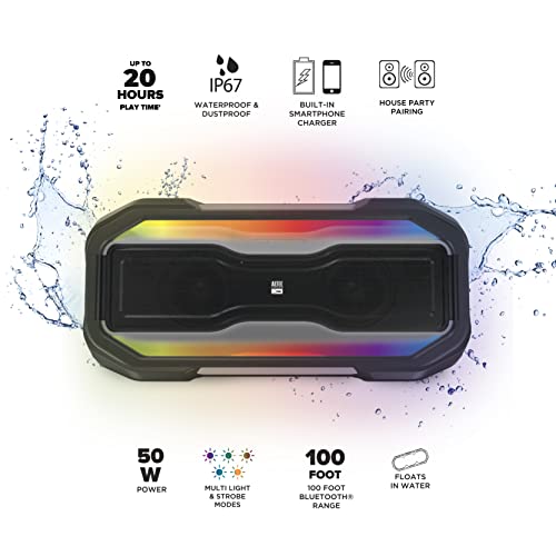 Altec Lansing ROCKBOX XL Wireless Bluetooth Speaker, Portable Waterproof Speaker with 20 Hour Playtime and 5 Illuminating LED Light Modes, Floating Wireless Speaker for Indoors and Outdoors