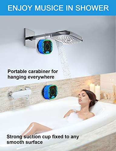 DuoTen Shower Speaker, IPX7 Waterproof Portable Bluetooth Wireless Speaker Shower Radio with Loud Stereo Sound, LED Display, Light Show, Suction Cup, Sturdy Hook for Home, Party, Outdoor, Travel, Pool