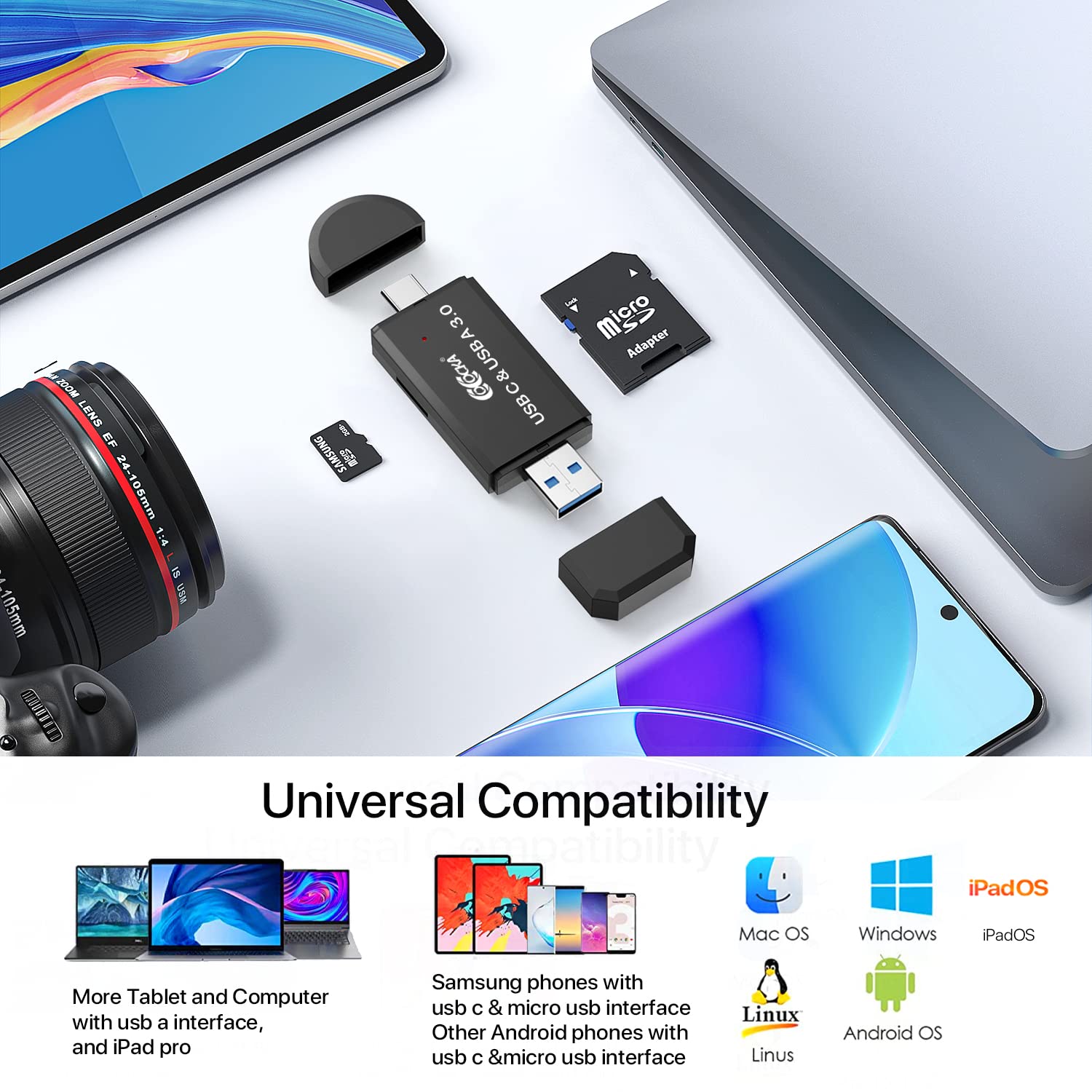 COCOCKA USB 3.0 SD and USB C Flash Memory Card Reader, Camera SD Card Adapter Converter for SDXC SDHC SD MMC TF RS- MMC Micro SDCard and UHS-I Cards Windows Smartphone Computer Laptop