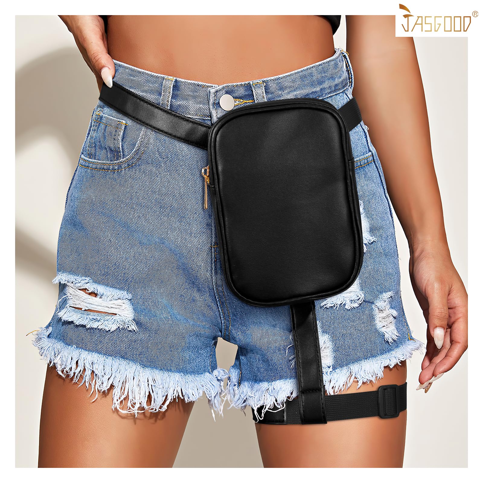 JASGOOD Thigh Harness Leg Bag Fanny Pack for Women Leg Purse Drop Leg Bag, A-Black