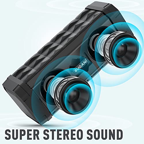 BUGANI Bluetooth Speaker M99 Portable Bluetooth Speaker 5.0, 100ft Wireless Range, Louder Volume, Stereo Sound, Amazing Bass, IPX5, Built-in Mic, Speaker for Home, Outdoors and Travel