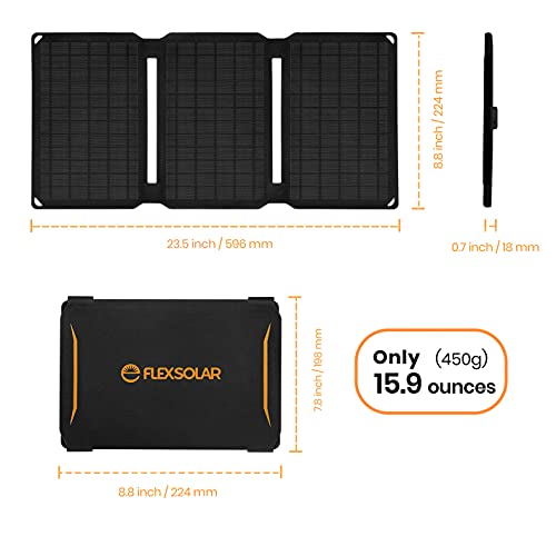 FlexSolar 15W Small Solar Panel Charger USB-A Max 5V 3A Output ETFE Lightweight Foldable Portable Powerfilm Energy IP67 Waterproof Emergency Camping Hiking Backpacking for cell phones Fans Flashlights