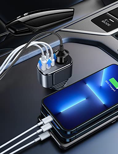 Cigarette Lighter Splitter Adapter, 210W 4 in 1 Cigarette Lighter USB Charger [PD3.0& DualQC3.0] Multi Port & Socket, 12V/24V Dual USB Type C Fast Car Charger Adapter for iPhone 14,Samsung,iPad