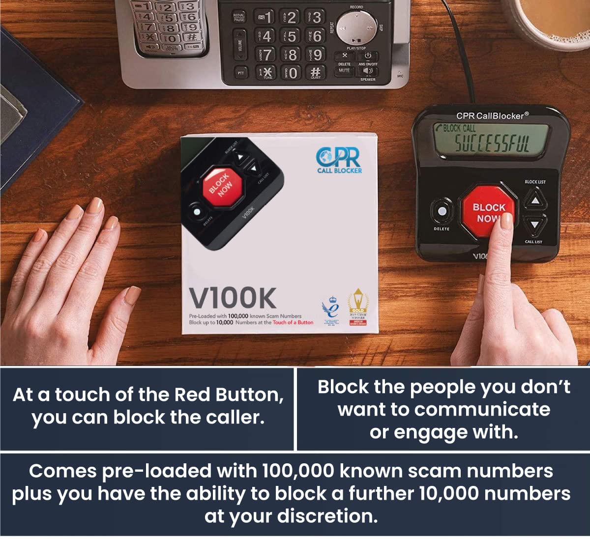 CPR V100K Spam Call Blocker for Landline Phones β Stop All Unwanted Calls at a Touch of a Button - Scam Call Blocker for Home Phones