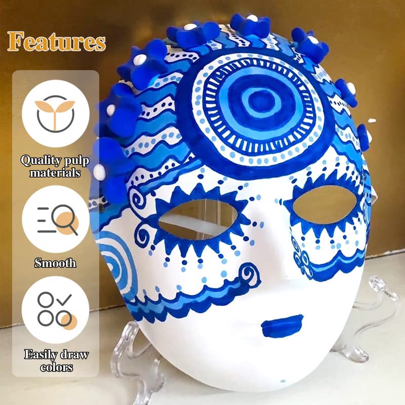 16 Pcs DIY Full Face Masks,Paintable Paper Mask,White Craft Masks,Cosplay Masquerade Mask for Halloween Party,DIY Creativity,Women,Men,Kids,2 Sizes