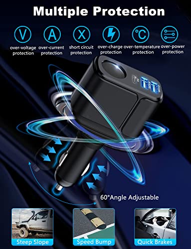 Cigarette Lighter Splitter Adapter, 210W 4 in 1 Cigarette Lighter USB Charger [PD3.0& DualQC3.0] Multi Port & Socket, 12V/24V Dual USB Type C Fast Car Charger Adapter for iPhone 14,Samsung,iPad