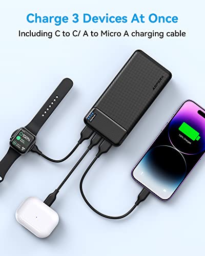 AsperX [ 5V 3A Fast Charging 20000mAh Portable Charger Power Bank [ USB C Out & in ] [ Dual USB A ] High-Speed Ultra Compact External Battery Pack for iPhone, Samsung, Android and More