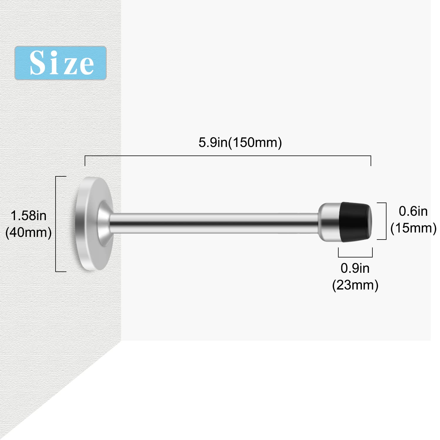 Door Stoppers 6 inch Door Stops Heavy Duty RustProof Stainless Steel Screw-in Door Holder with BabyProof Black Rubber Bumper Tips - Protects Your Walls - Long Door Stop Silver 1 Pack