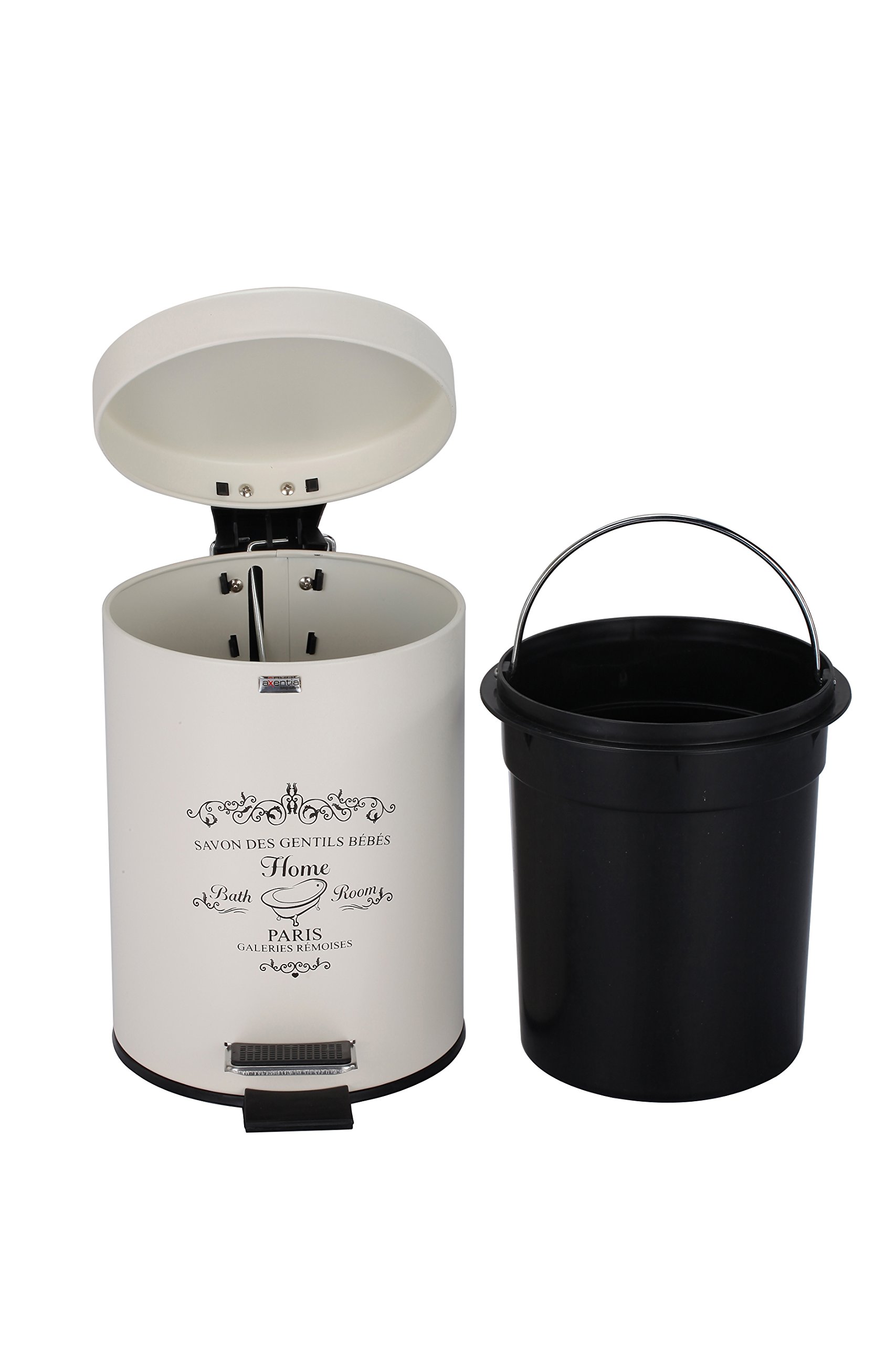 axentia Cosmetic Bin “Paris”, Dustbin Stainless Steel as Bathroom Accessory, Waste Bin with 3 litres Volume, Pedal-Bin for Bathroom, Approx. Diameter 17 x 24.5 cm, Antique White