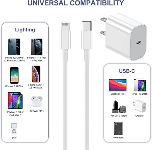 for iPhone14 13Fast Charger, Usbc Apple 20w Power Adapter Cube Fast Charging Block,USB-C Wall Plug Box+【Apple MFI Certified】 USB C Lightning Cable Cord 10ft for iPhone14/13 Pro/12 Mini/12 Pro Max/11