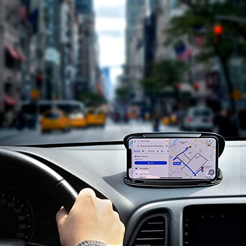 Car Phone Holder Mount, Dashboard Phone Holder for Car, Bosynoy Clamshell Cell Phone Holder Stand, Anti-Slip Silicone Pad Mat Vehicle GPS Mount Compatible with iPhone, Galaxy and All Smartphones-Black