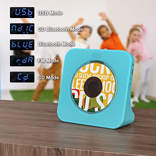 Weeuus CD Player Portable with Bluetooth,Desktop CD Player with Remote Control,Kids,Kpop,Dual Stereo Speaker,Dust Cover, FM Radio, LED Screen,3.5mm Jack AUX Input Output,Blue