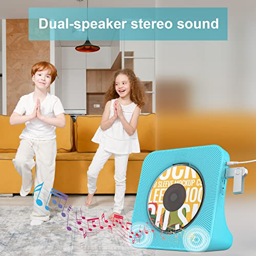 Weeuus CD Player Portable with Bluetooth,Desktop CD Player with Remote Control,Kids,Kpop,Dual Stereo Speaker,Dust Cover, FM Radio, LED Screen,3.5mm Jack AUX Input Output,Blue