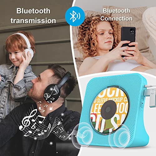 Weeuus CD Player Portable with Bluetooth,Desktop CD Player with Remote Control,Kids,Kpop,Dual Stereo Speaker,Dust Cover, FM Radio, LED Screen,3.5mm Jack AUX Input Output,Blue