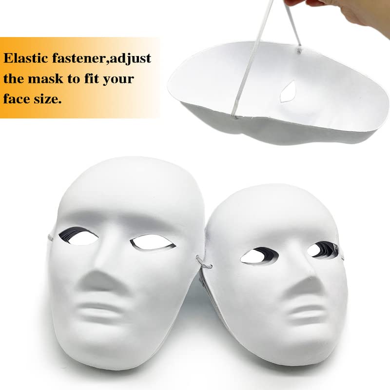 16 Pcs DIY Full Face Masks,Paintable Paper Mask,White Craft Masks,Cosplay Masquerade Mask for Halloween Party,DIY Creativity,Women,Men,Kids,2 Sizes